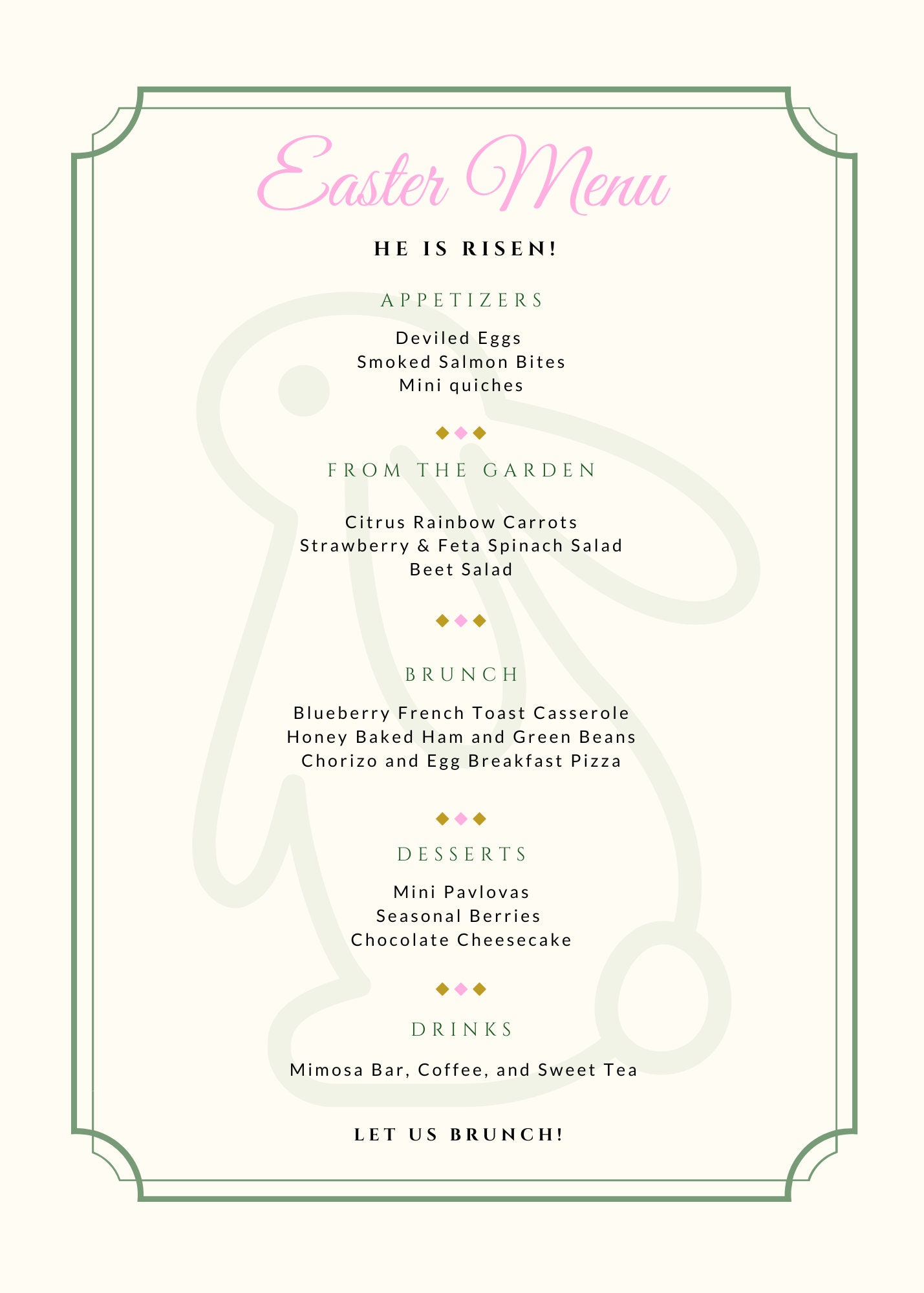 Easter Menu Template, Customizable in Canva, Brunch, Lunch, or Dinner ...