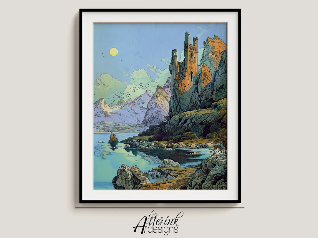 Medieval Castle Ruins Art Feudal Europe Digital Painting Decor Castle ...