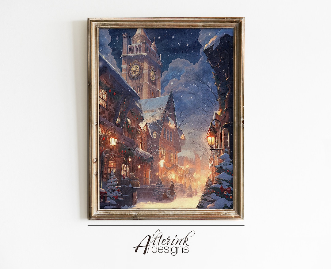 Christmas Town Art Print Christmas Winter City Wall Art Festive Holiday ...
