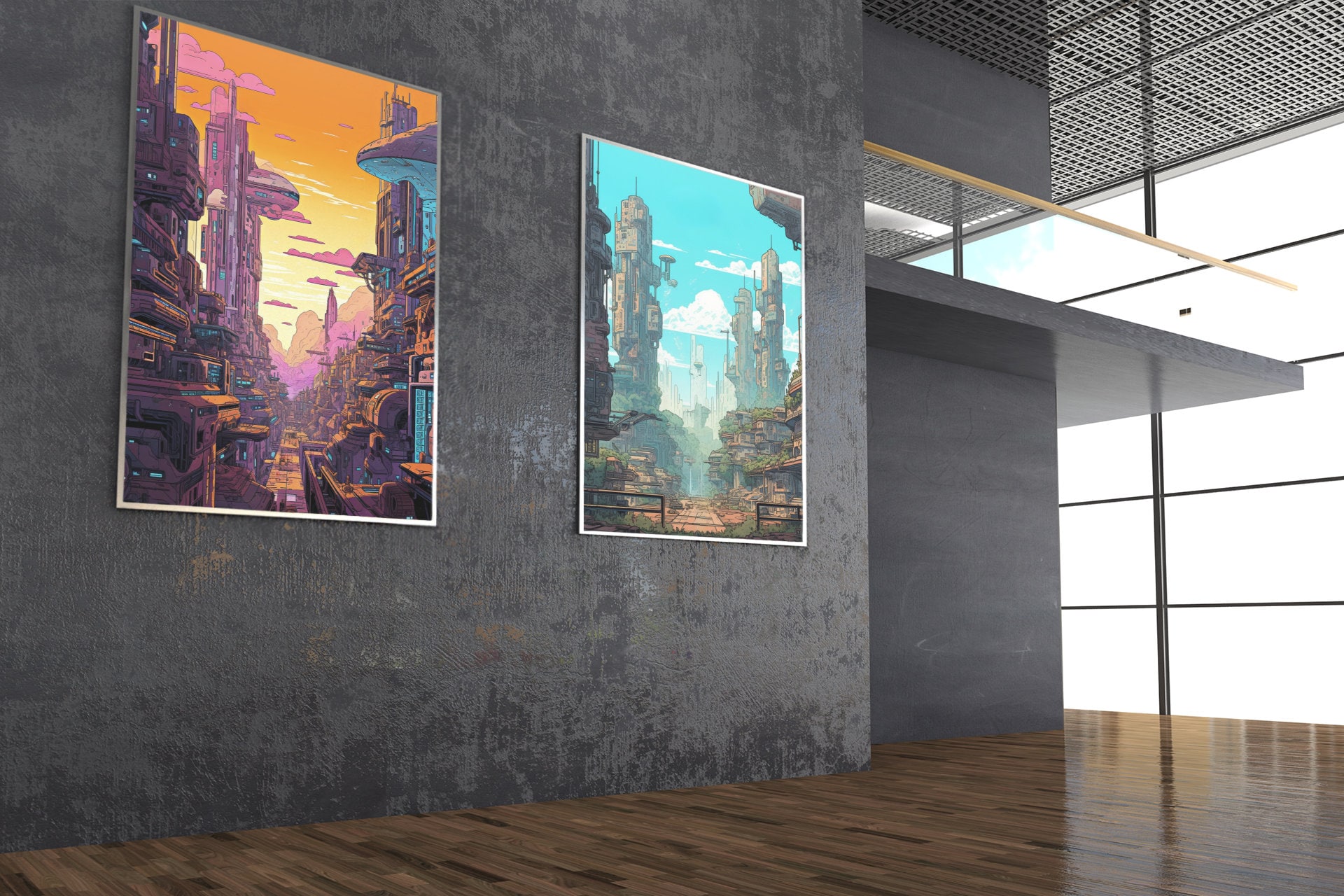 Cyberpunk City Landscape Wall Art 10 Piece Bundle Anime Cityscape ...