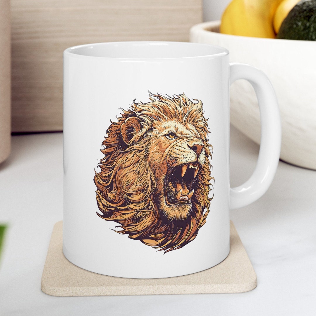 Lion Mug Gift Wild Animal Mug Lion Graphic Mug 11oz, 15oz Lion Design ...