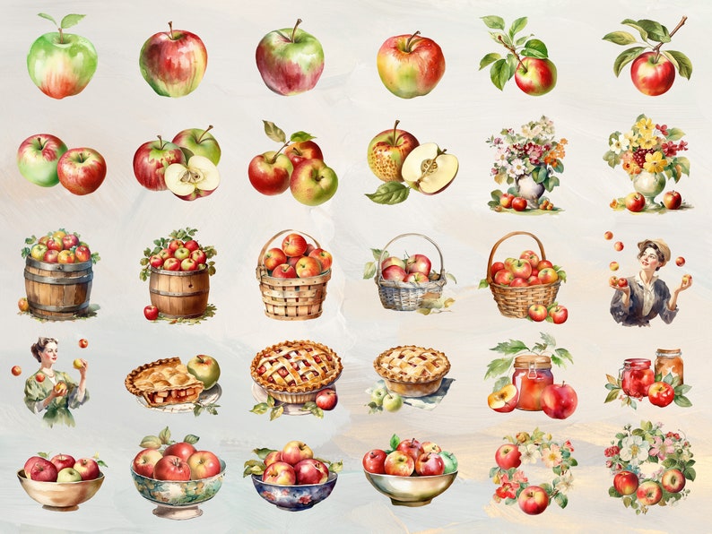 Watercolor Apple Themed PNG Clip Art Bundle Fruit Graphics - Etsy