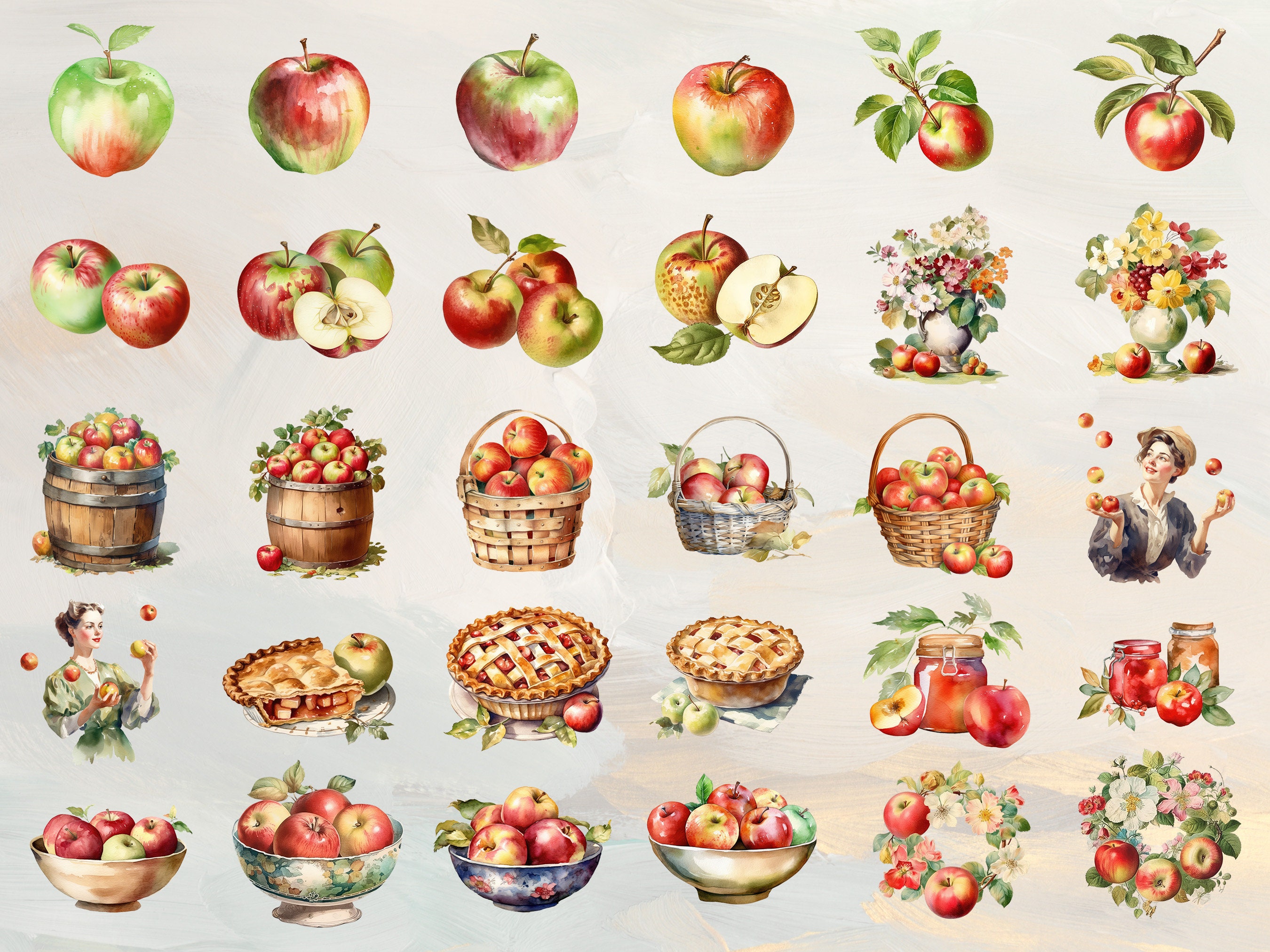 Watercolor Apple Themed PNG Clip Art Bundle Fruit Graphics - Etsy