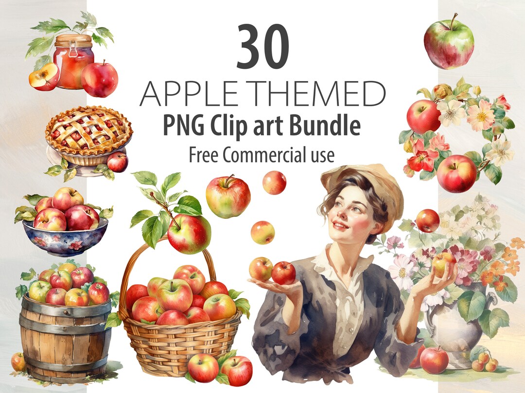 Watercolor Apple Themed PNG Clip Art Bundle Fruit Graphics - Etsy