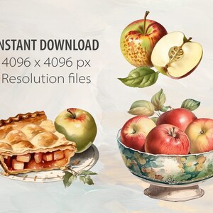 Watercolor Apple Themed PNG Clip Art Bundle Fruit Graphics - Etsy