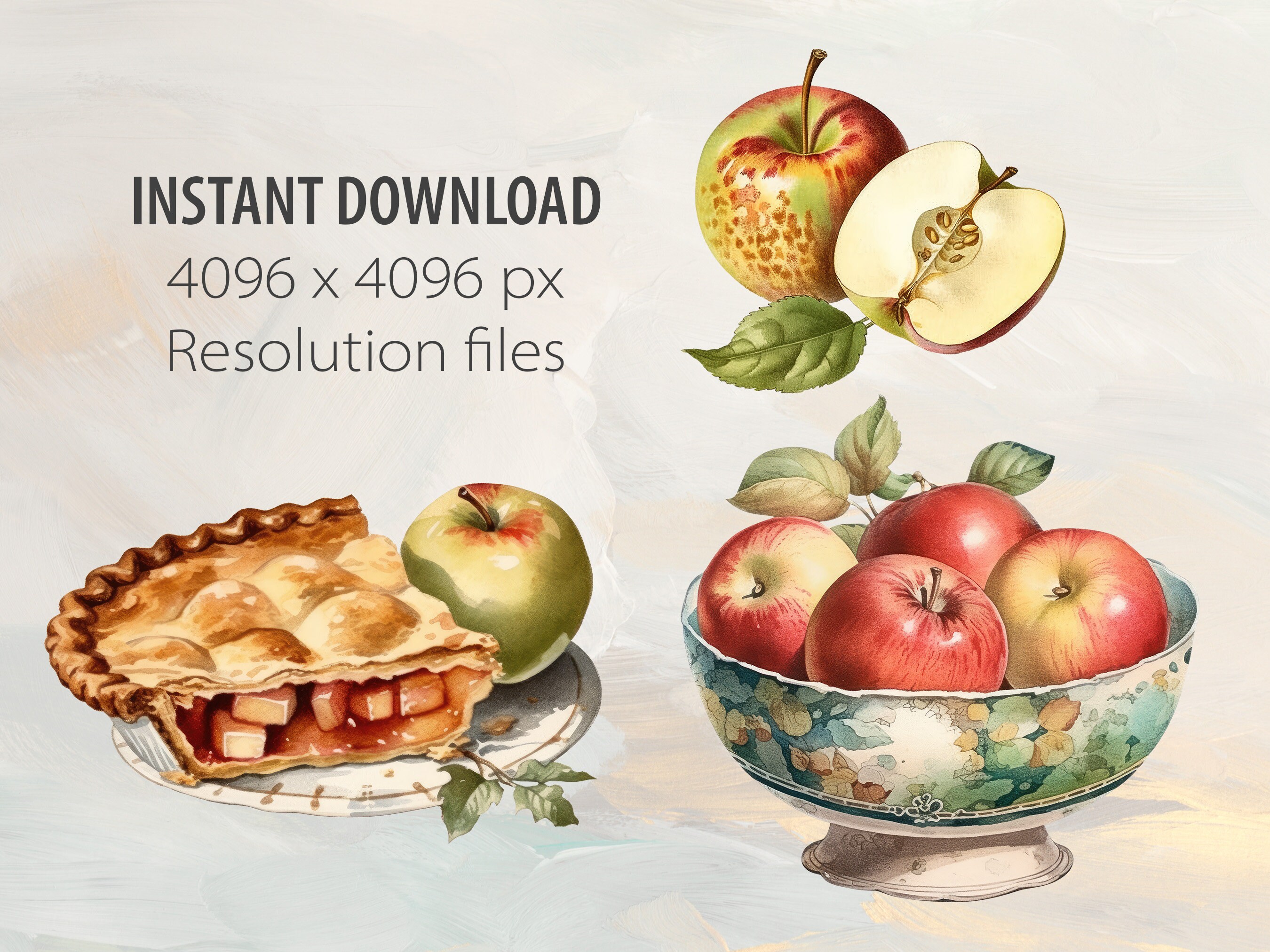 Watercolor Apple Themed PNG Clip Art Bundle Fruit Graphics - Etsy