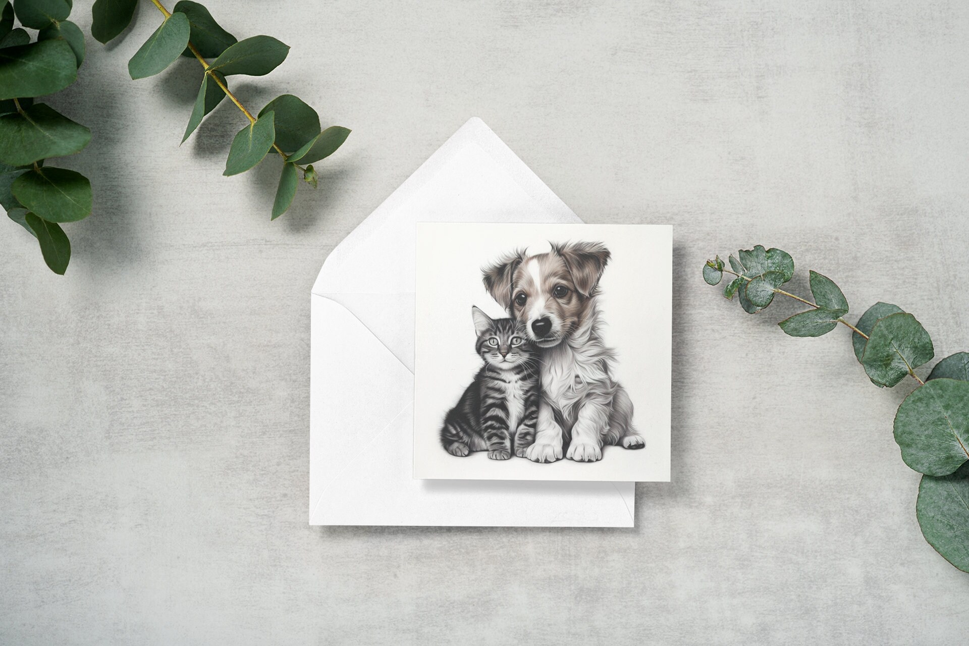 Sending Cuddles Your Way Cat and Dog Greetings Card - Etsy