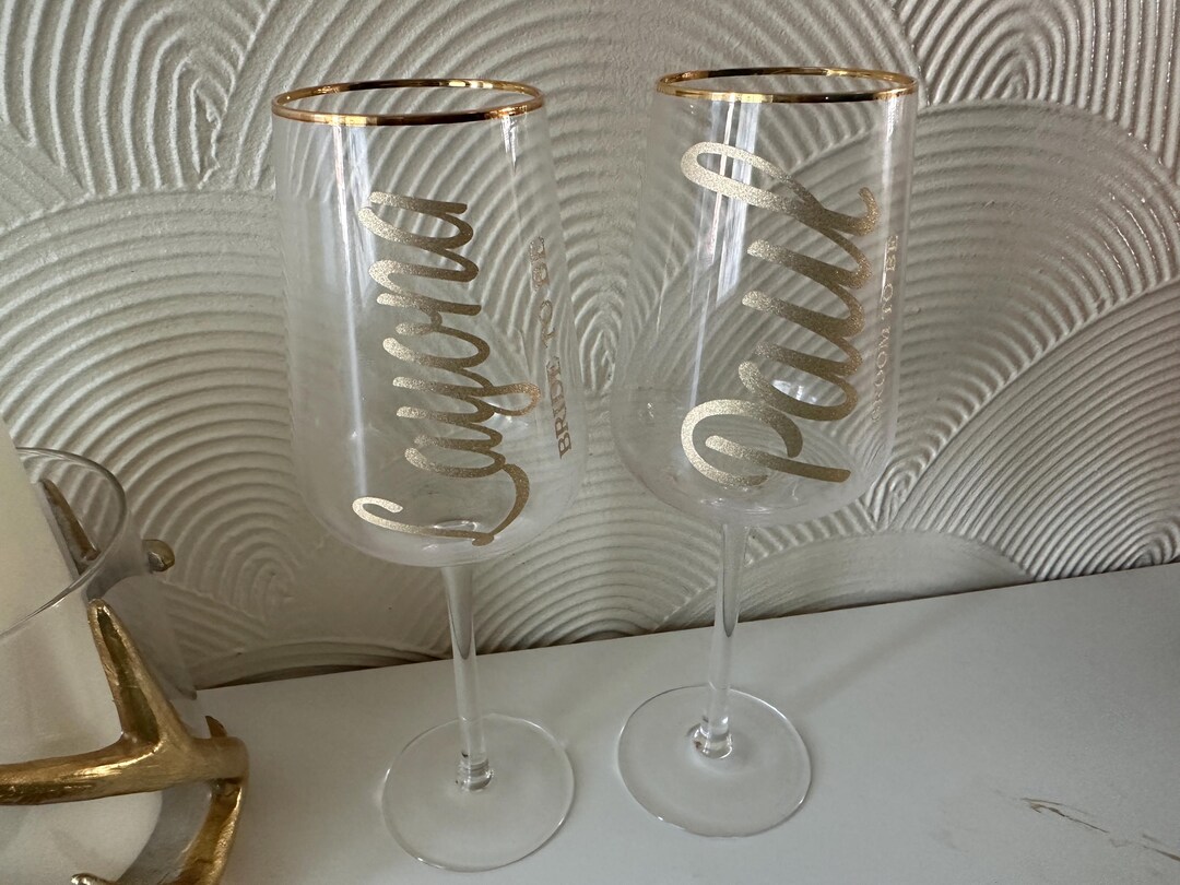 Personalized Gold Rim Champagne Flutes, Vinyl Decal Wedding Keepsake - Etsy