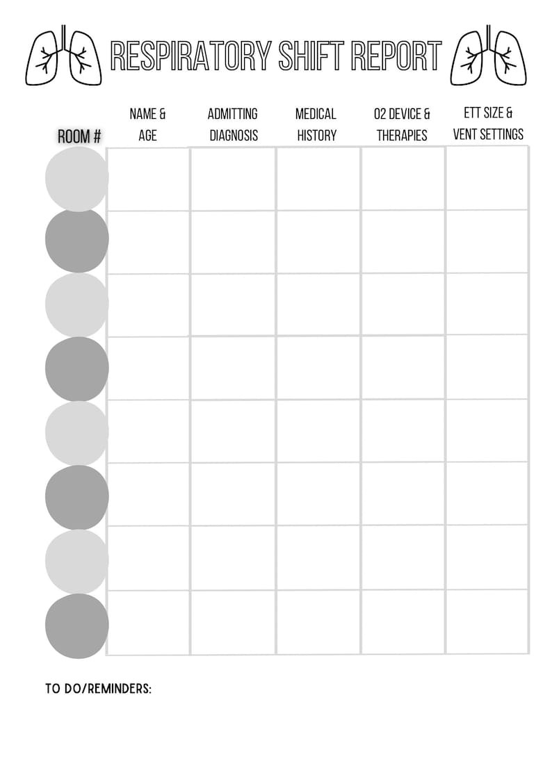 Respiratory Therapy Shift Report - Etsy