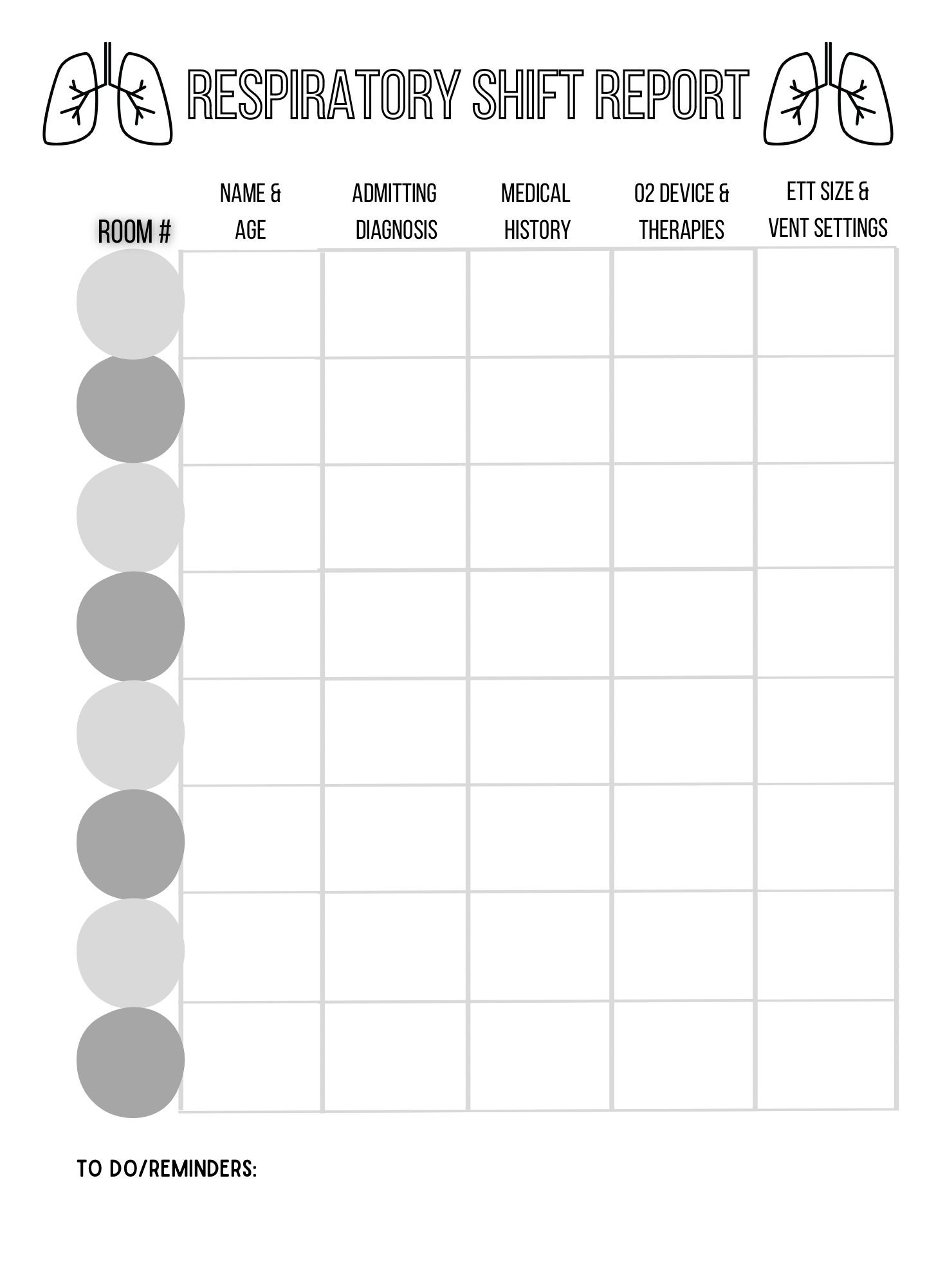 Respiratory Therapy Shift Report - Etsy