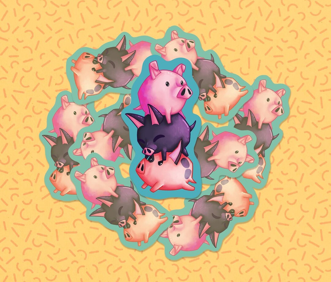 Cute Pig Stack Glossy Vinyl Sticker | Windwaker Animal Sticker - Etsy