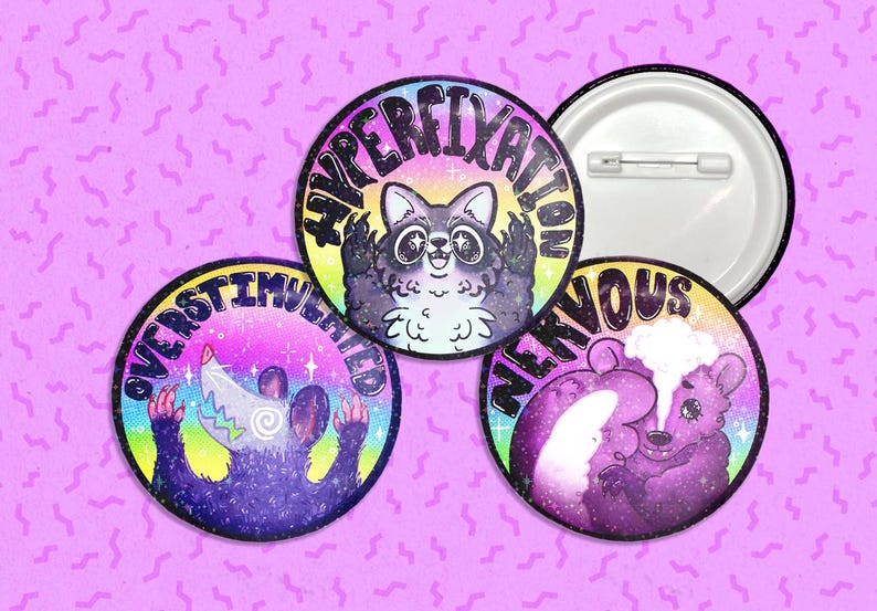 Neurodivergent Critter Pinback Buttons: Holographic Star Finish - Etsy
