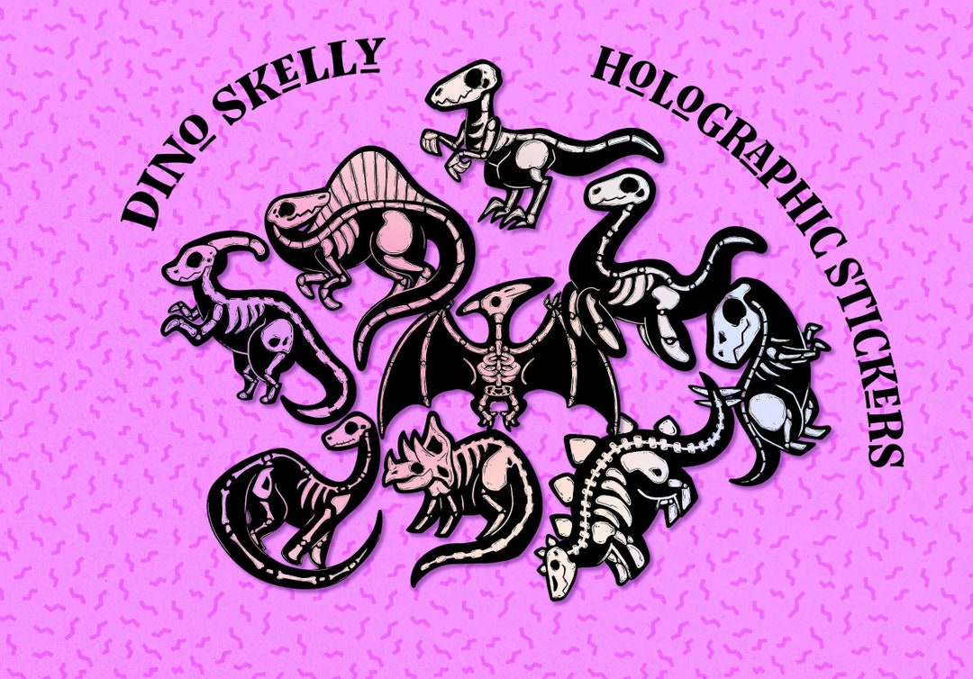 Skeleton Dinosaur Holographic Vinyl Stickers | Dino Lover Gift | Cute ...