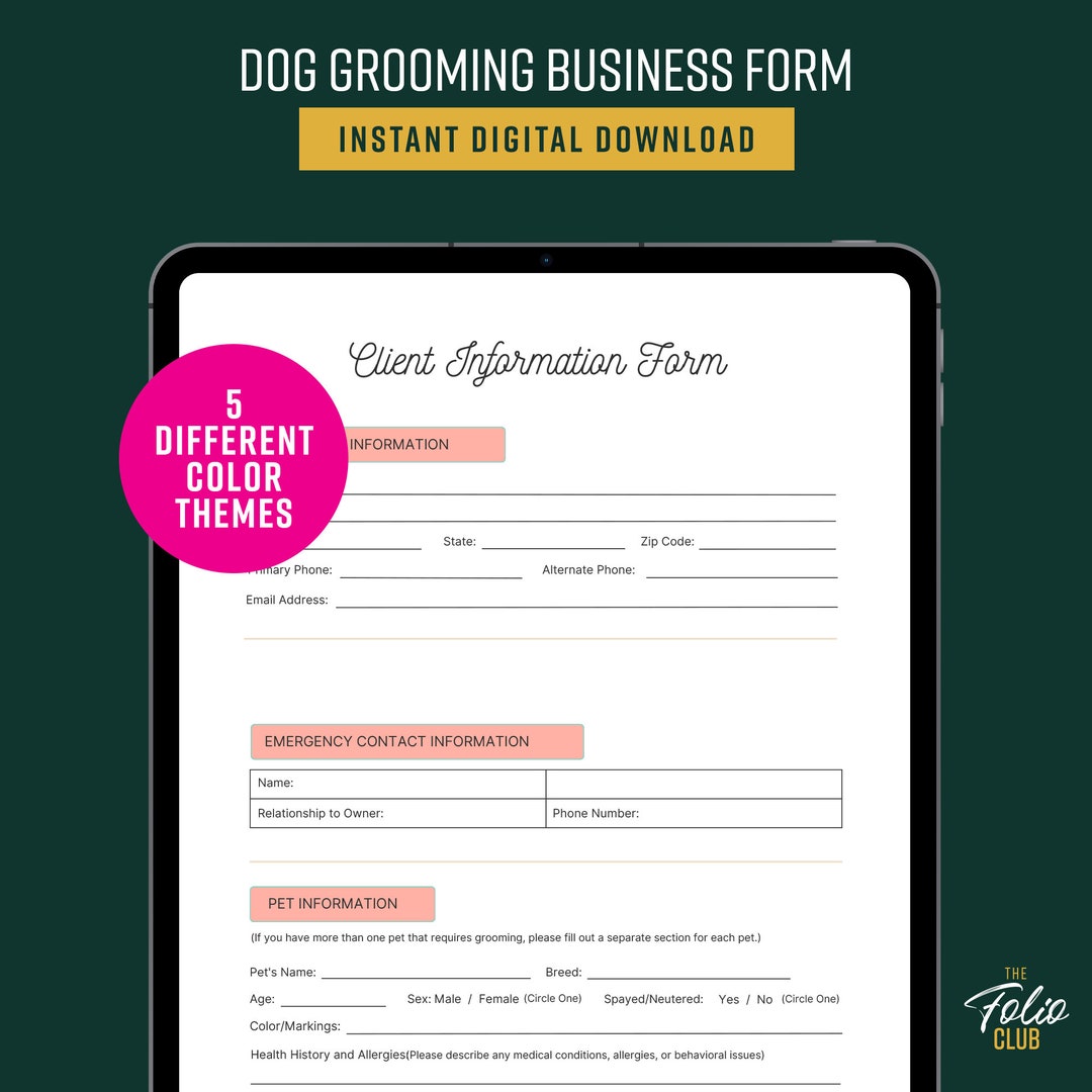 Dog Grooming Business Form, Editable Templates, Printable Consent Forms ...