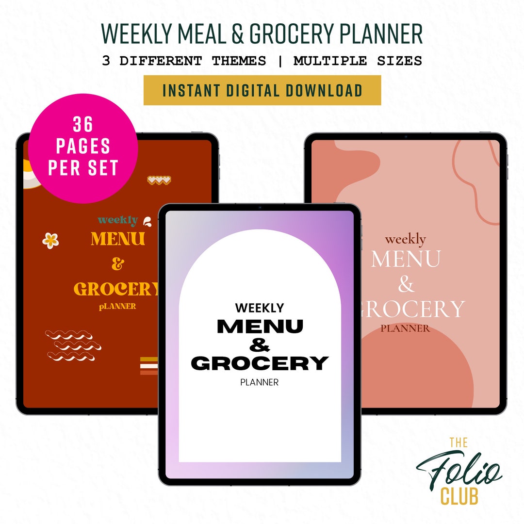 Digital Weekly Meal & Grocery Planner Planner Template - Etsy