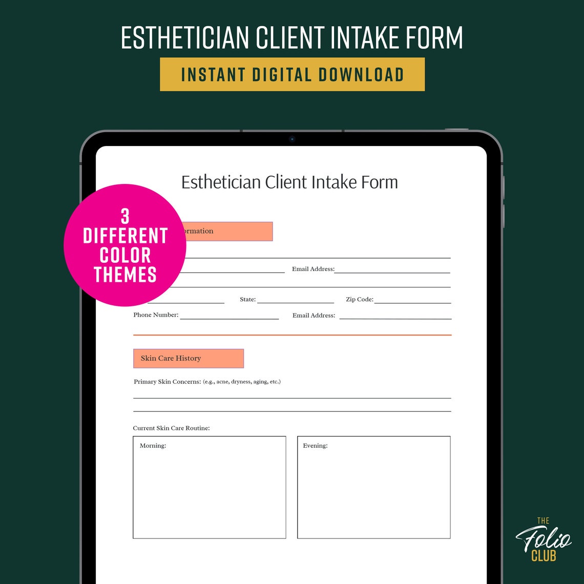 Esthetician Client Intake Form, Editable Templates, Printable Consent ...