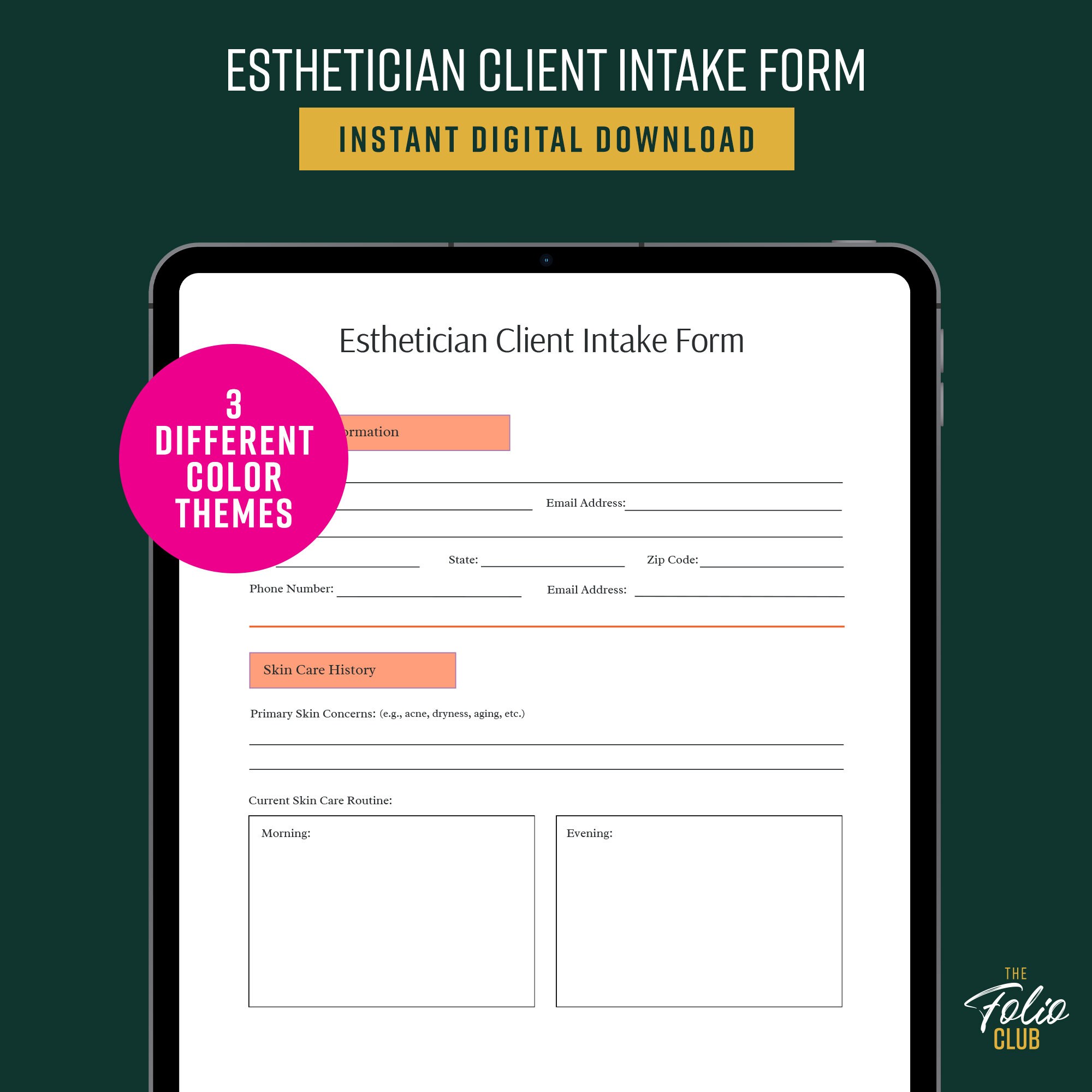 Esthetician Client Intake Form, Editable Templates, Printable Consent ...