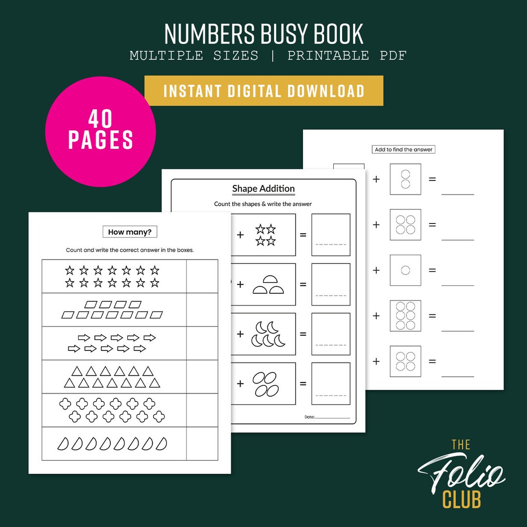 Numbers Busy Book, Counting, Kids Learning Binder, Kindergarten, Math ...