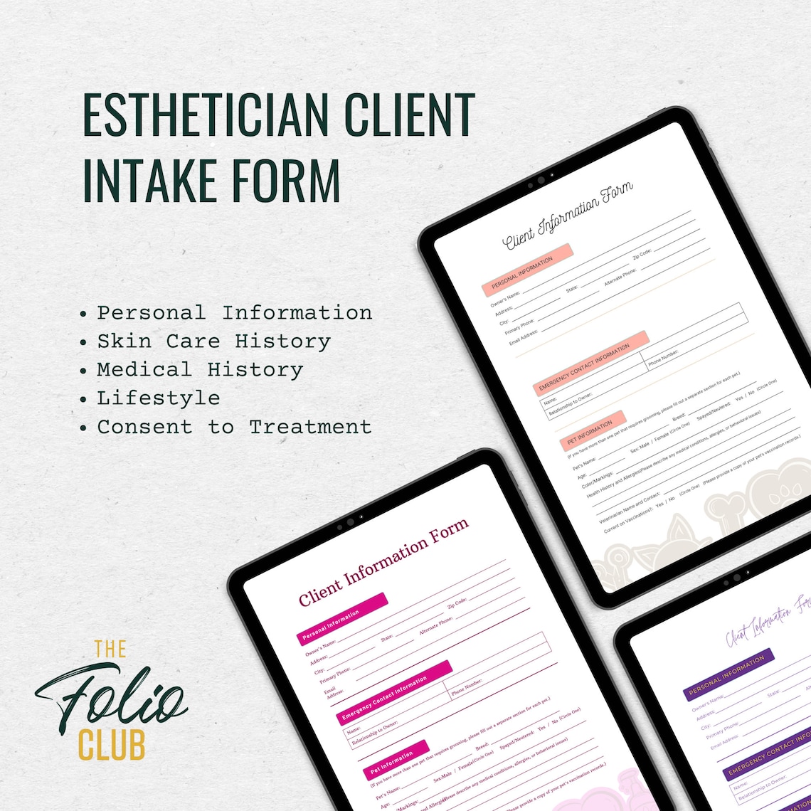 Esthetician Client Intake Form, Editable Templates, Printable Consent ...