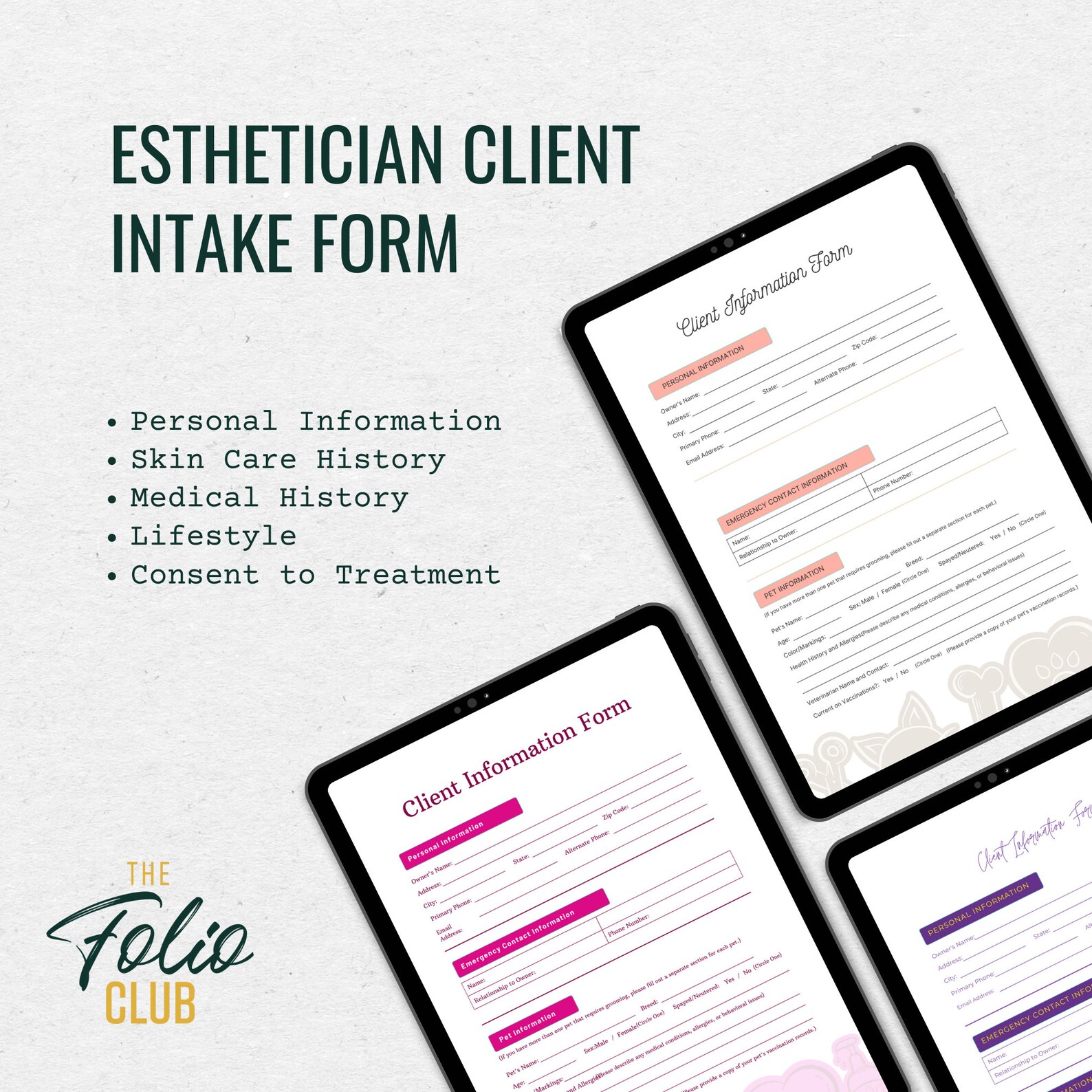 Esthetician Client Intake Form, Editable Templates, Printable Consent ...