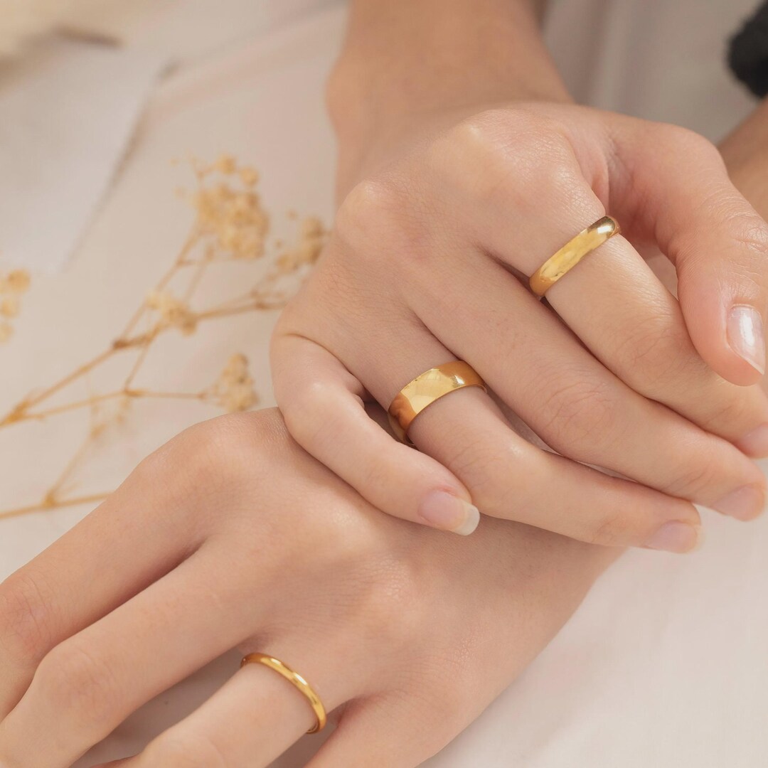 Gold Filled Stainless Steel Band Ring - Waterproof Stacking Ring - Etsy