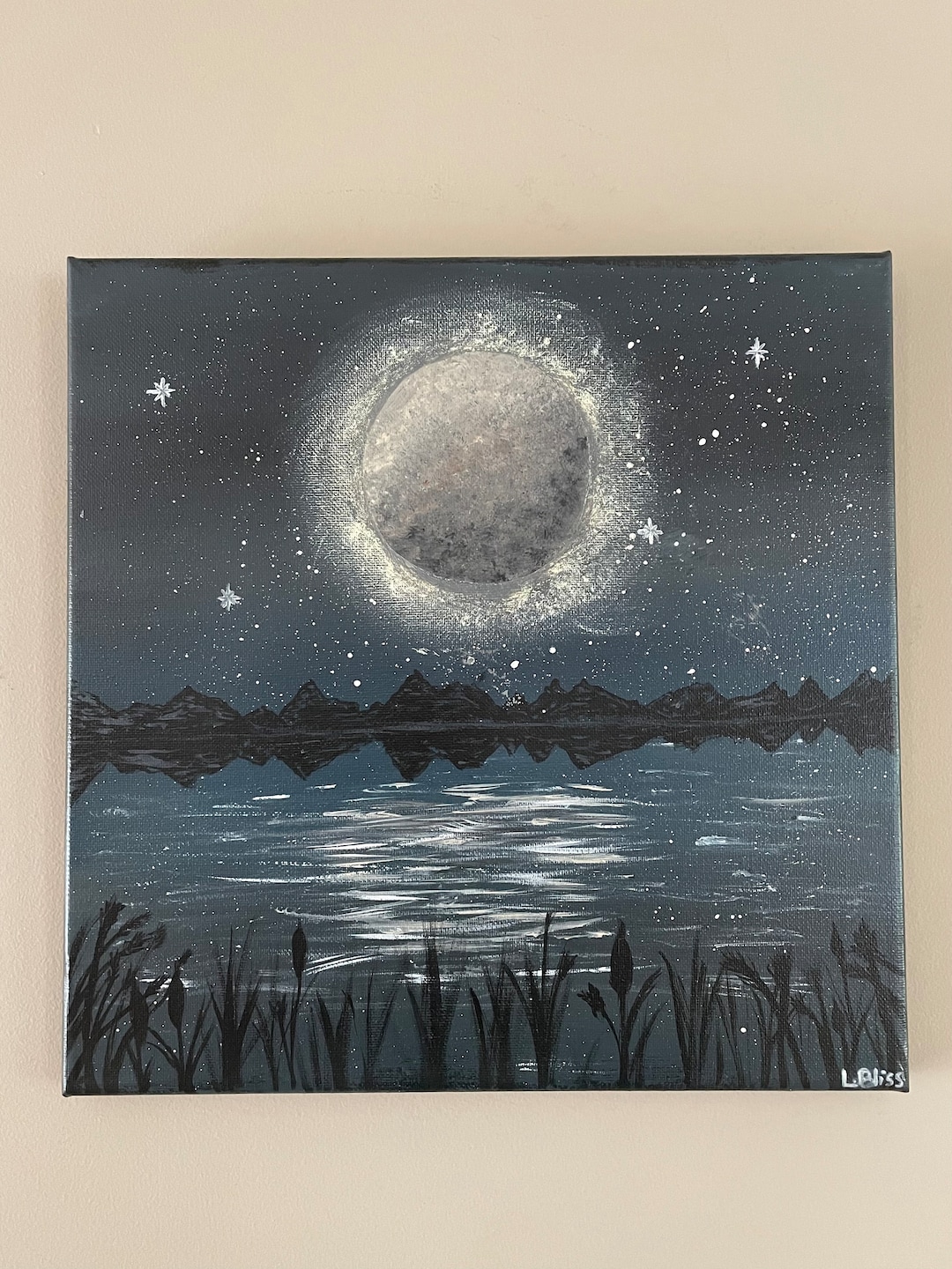Moonlight on the Lake Hand-painted Nightscape Painting - Etsy