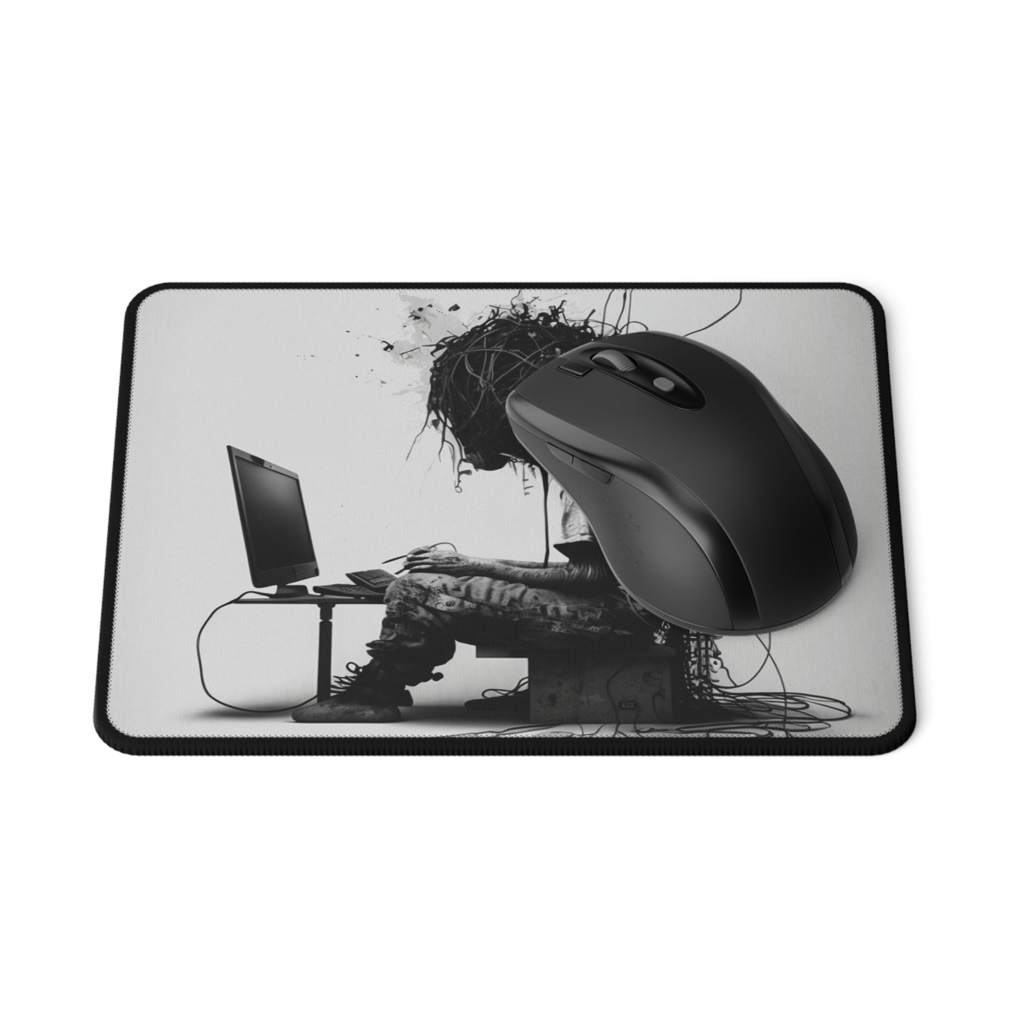 Sad and Gothic Boy With Wires Mouse Pad With a Black and White Design ...