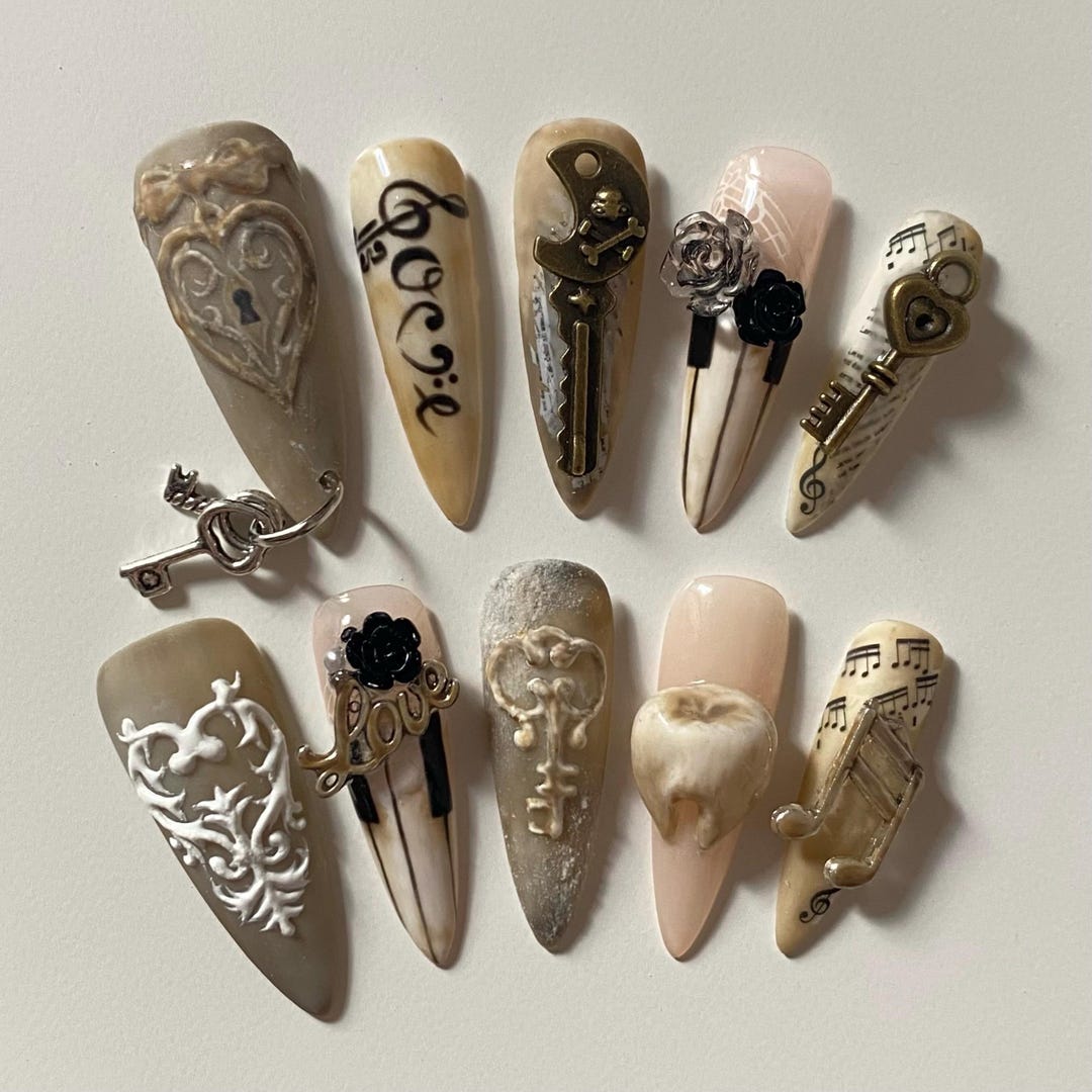 Dark Coquette 3D Teeth Whimisical Music Notes Piano Press-ons Nails - Etsy