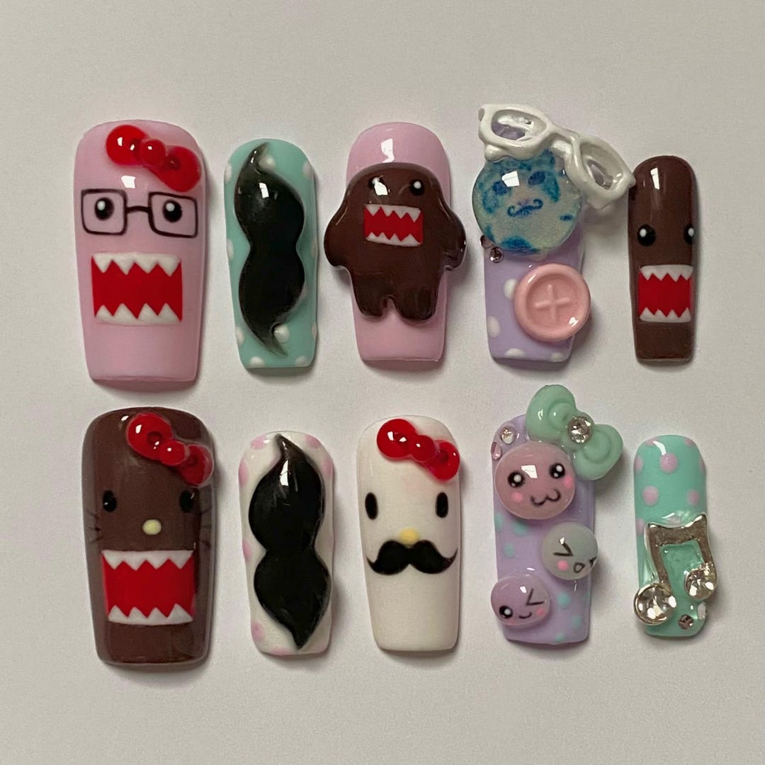 Domo-kun Hello Kitty Mustache 2012 Nostalgia Press-on Nails - Etsy