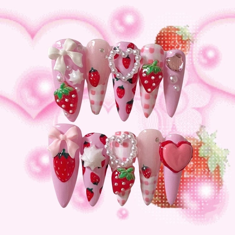 Kawaii Strawberry Y2k Press Ons Nails Etsy