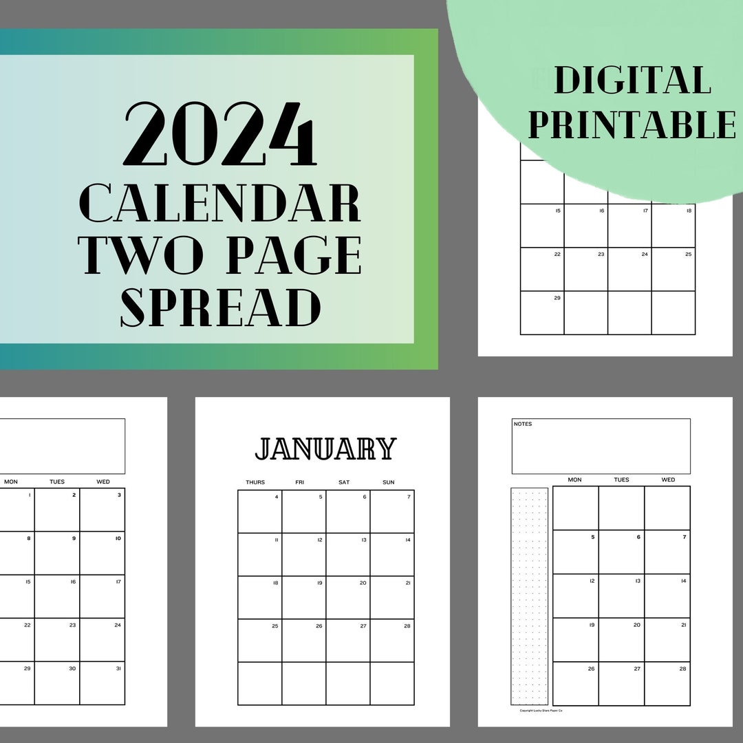 2024 Calendar Digital Download Two Page Month Layout Minimalist Style ...