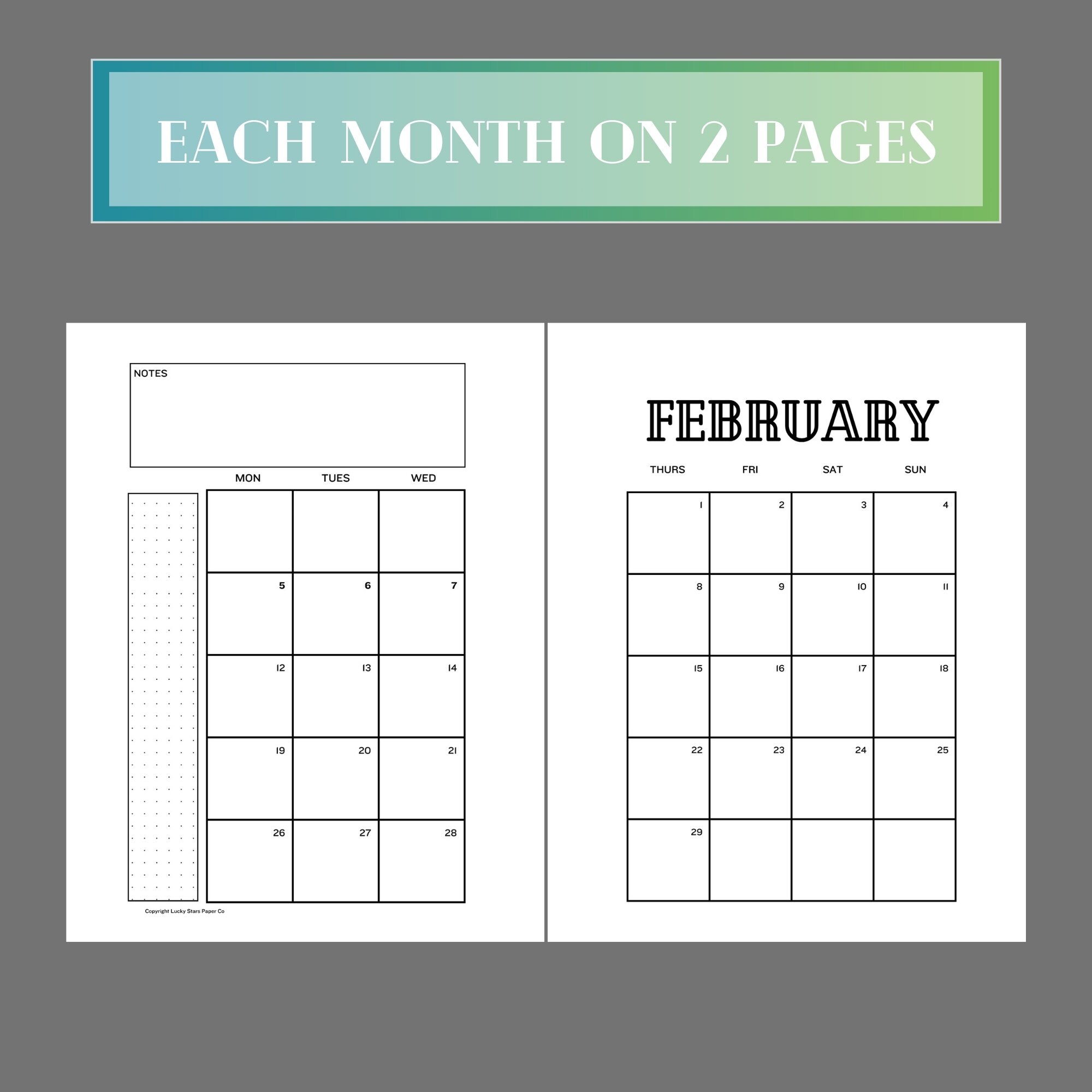 2024 Calendar Digital Download Two Page Month Layout Minimalist Style ...