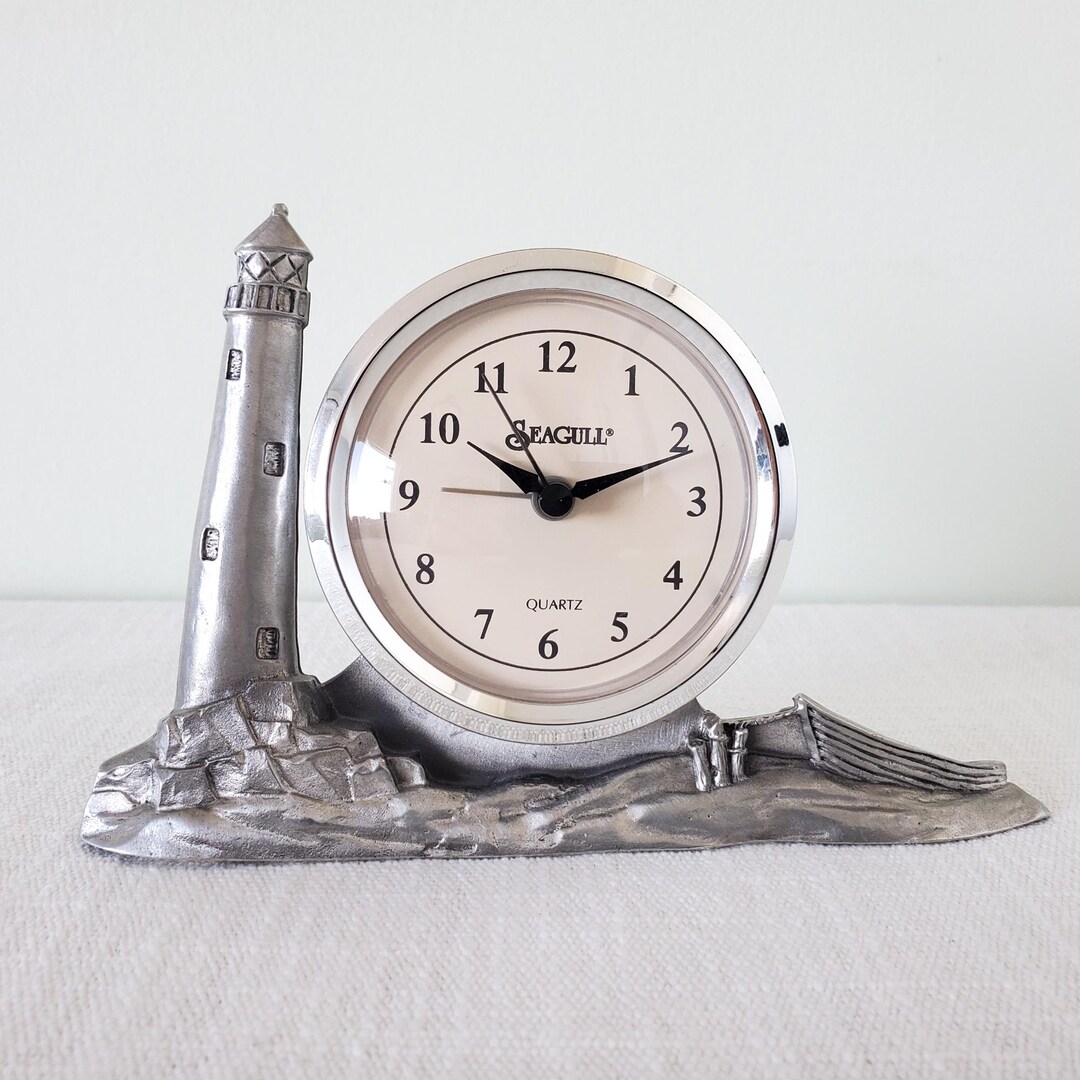 Seagull Pewter Small Desk Clock, Made in Canada, Seaside Scene With ...