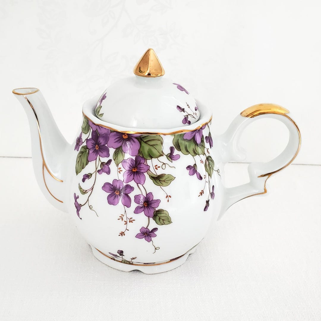 Lefton Musical Teapot, Made in Japan, Bone China, Purple Flowers ...