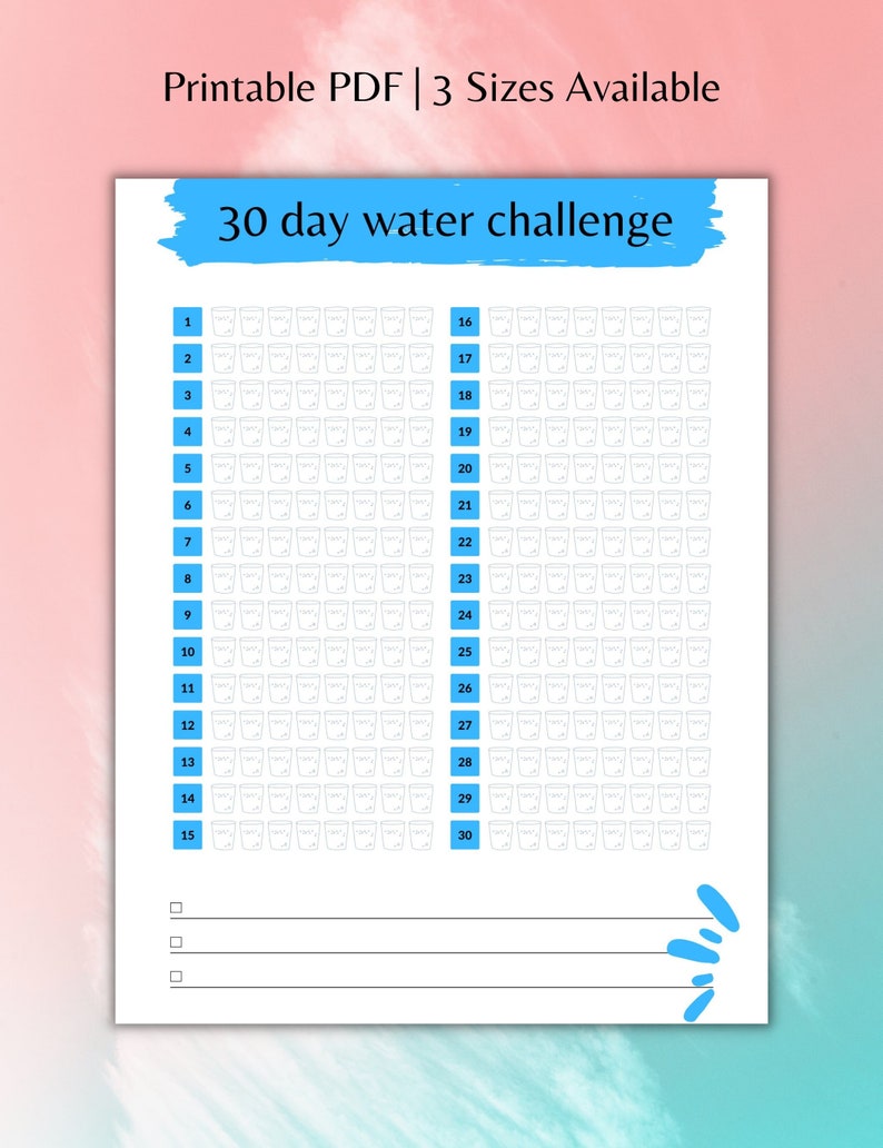 30 Day Water Intake Tracker: Hydration Challenge (A4 A5 Letter PDF) - Etsy