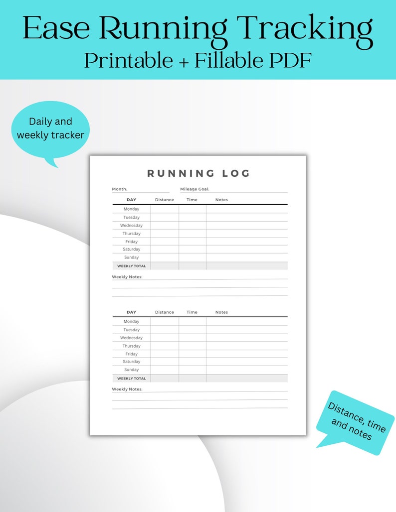 Minimalist Running Log Template: Weekly Tracker (digital Download) - Etsy
