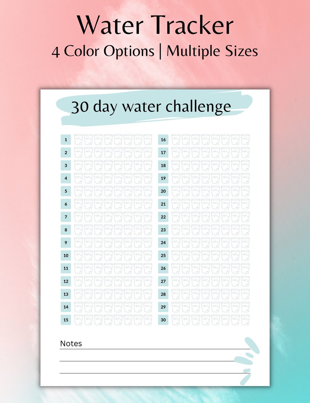 30 Day Water Intake Tracker: Hydration Challenge (A4 A5 Letter PDF) - Etsy