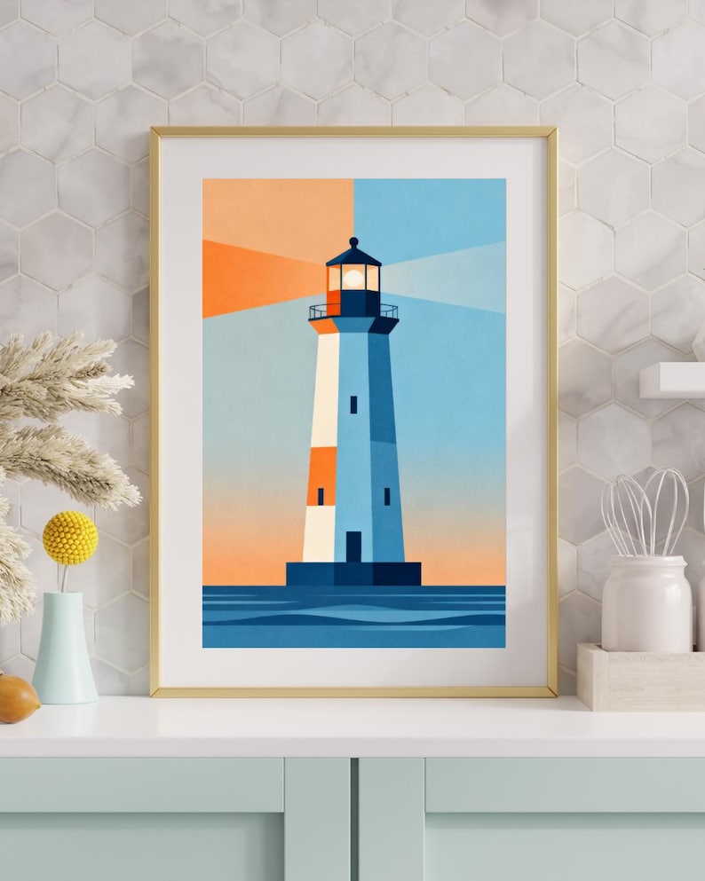 Minimalist Lighthouse at Dusk – Coastal Wall Art Digital Download - Etsy