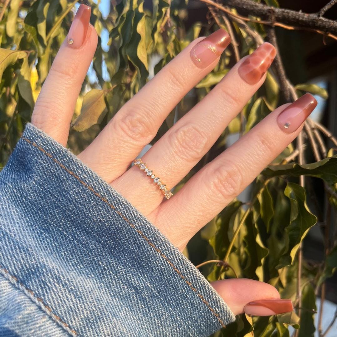 Croc Print Press Ons, Reusable Coffin Autumn Brown Nail Set - Etsy