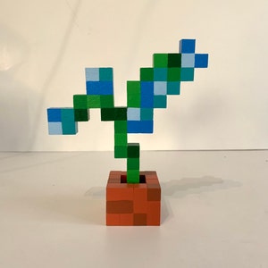 Wooden Minecraft Blue Orchid in Flower Pot - Etsy