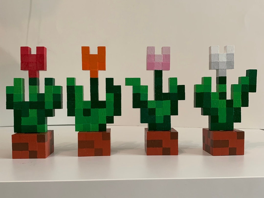 Wooden Minecraft Tulip in Flower Pot (red, Orange, Pink, White) - Etsy