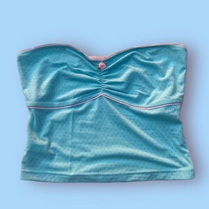 Blue and Pink Cropped Summer Tube Top With Rose Detail - Etsy