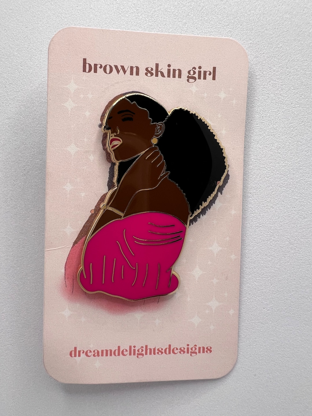 Black Girl in Pink Hard Enamel Pin, Lapel Pin, Brooch. 2 Inches in Size ...