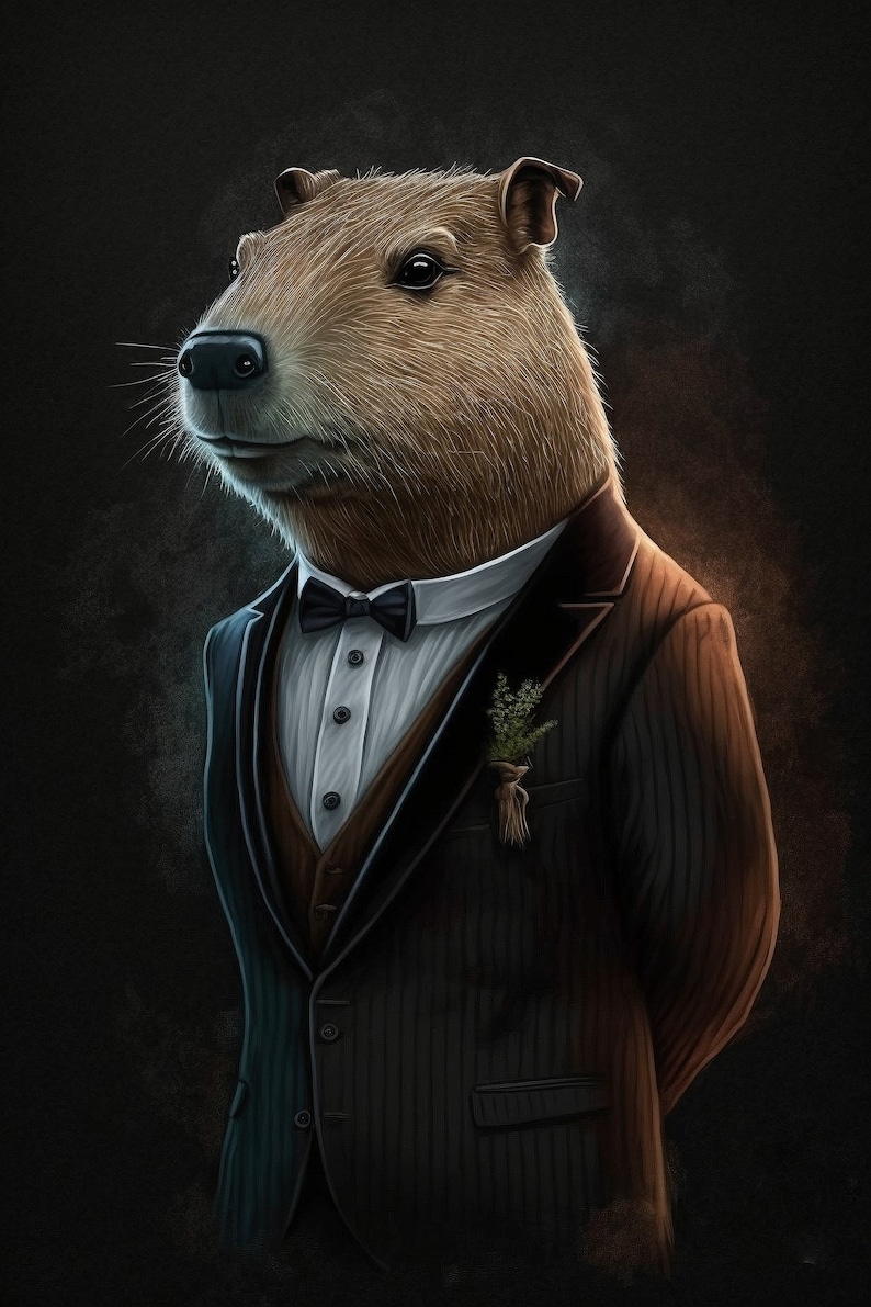Capybara in A Suit - Capybara Portrait, Animal Painting, Original ...