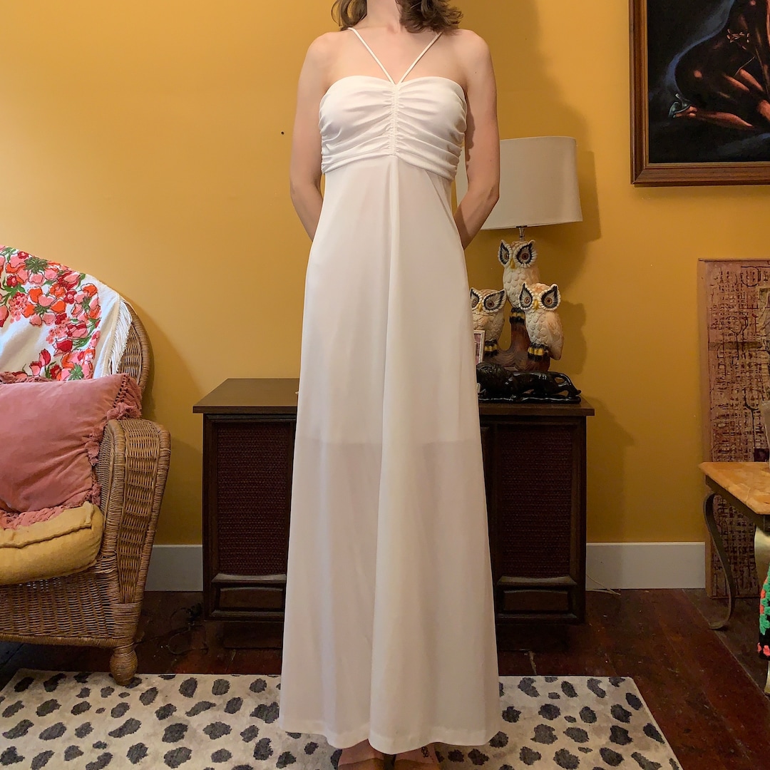 Vintage 70s White Disco Gown | 1970s Sleeveless Maxi - Etsy