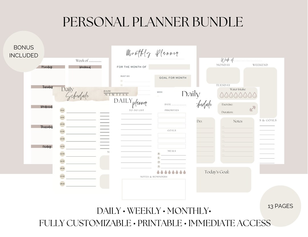 Personal Planner Bundle, Printable Planner, Personal Planner, Daily ...