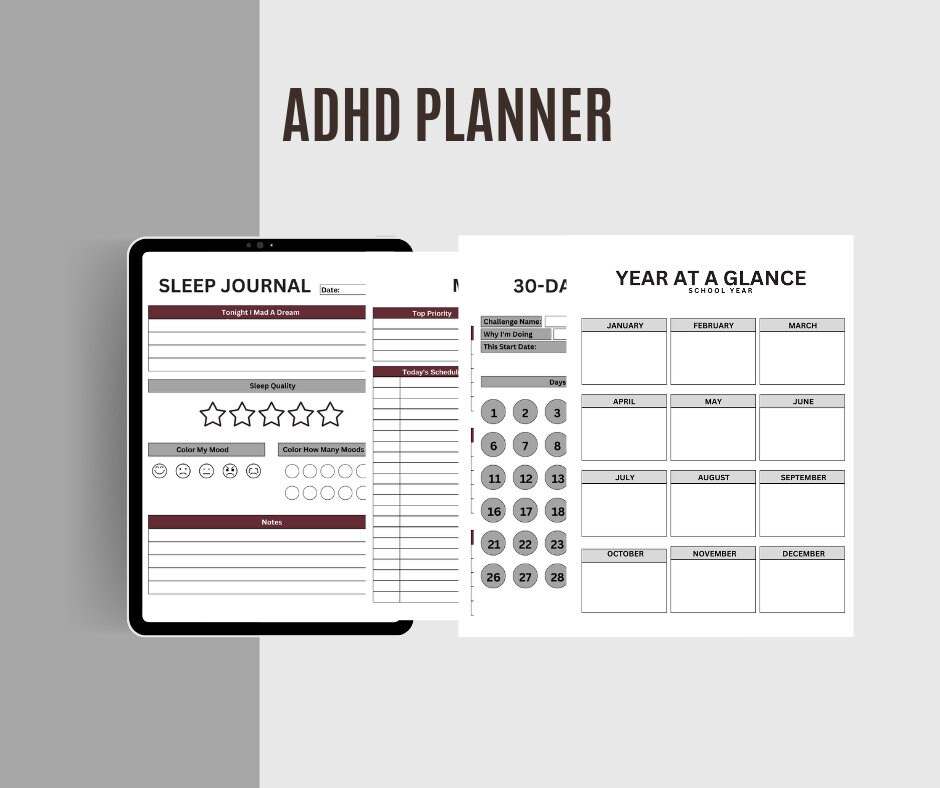 ADHD Planner 2024 Printable Canva Printable Planner - Etsy