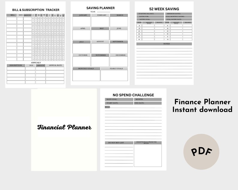 Finance Planner Bundle | Digital PDF, Fillable | Budget Tracker Bundle ...