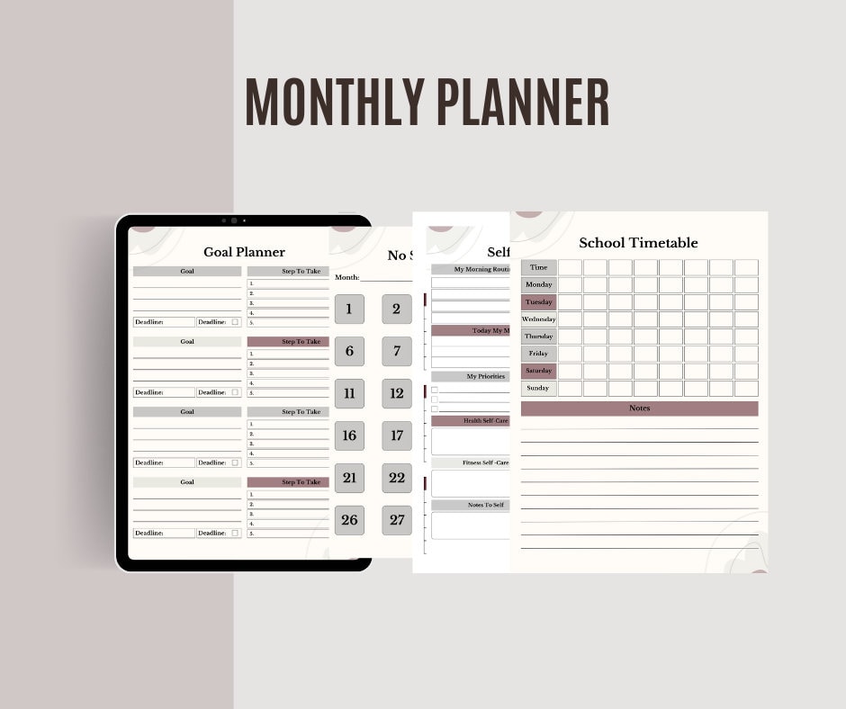 Monthly Overview Printable Template, Month at a Glance, Monthly Planner ...