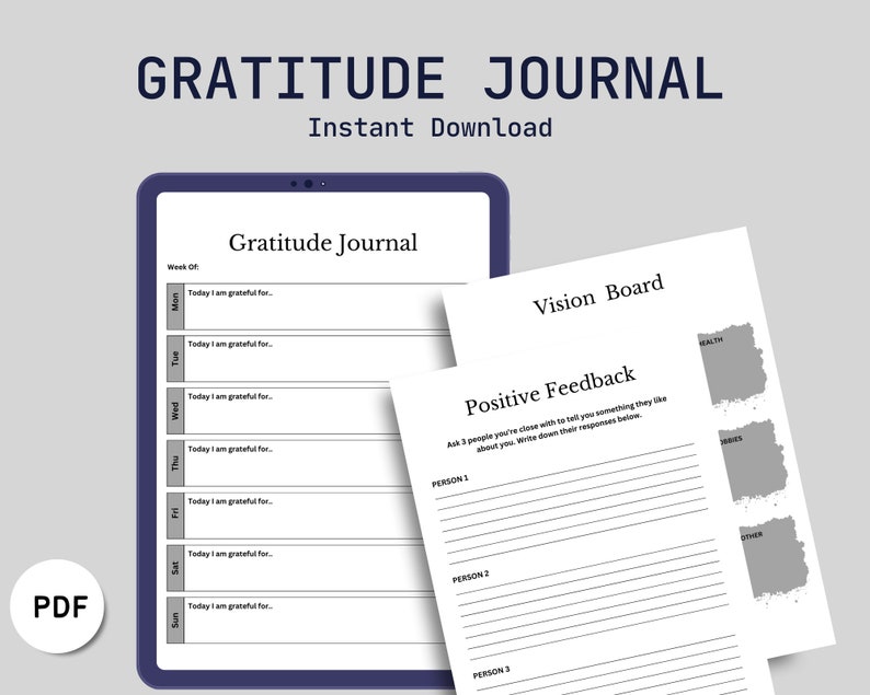 Gratitude Journal Printable BUNDLE! Mindfulness Log, Gratitude Template ...